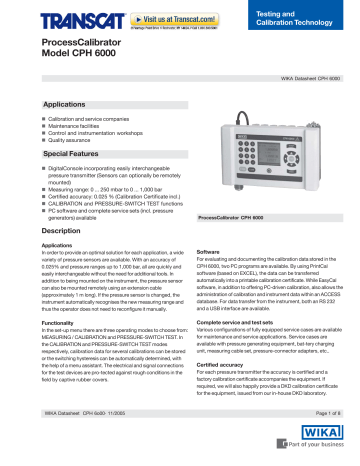 WIKA ProcessCalibrator CPH 6000 Datasheet | Manualzz