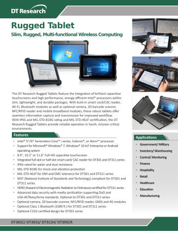 DT Research Rugged Tablets Product Datasheet | Manualzz