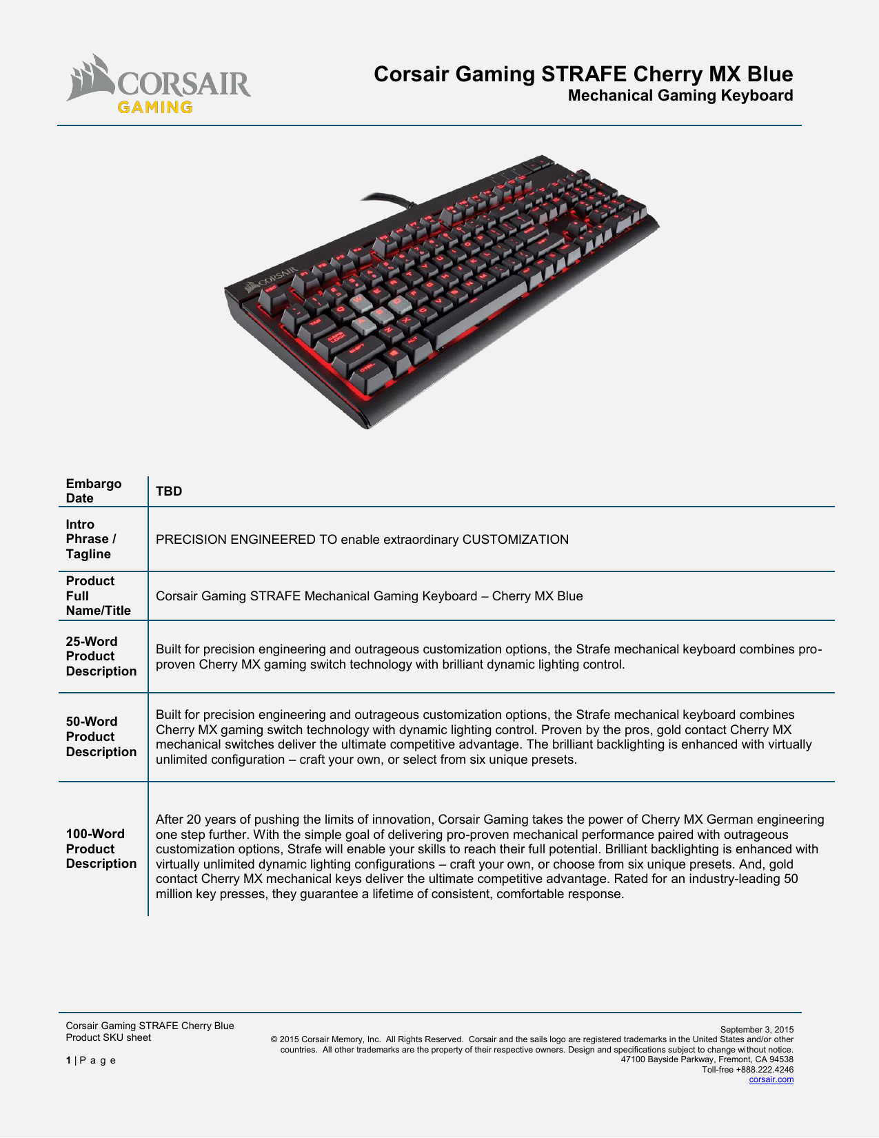 Corsair SKU Sheet Template V1 082509 PC Manualzz