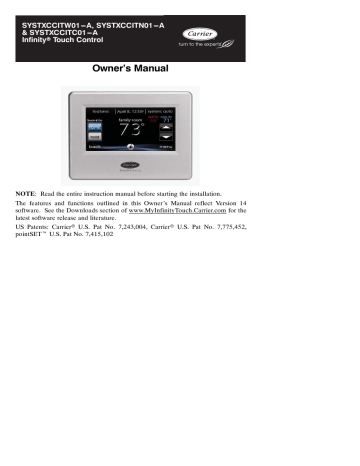 Carrier Infinity Touch Control Thermostat Owner's Manual | Manualzz