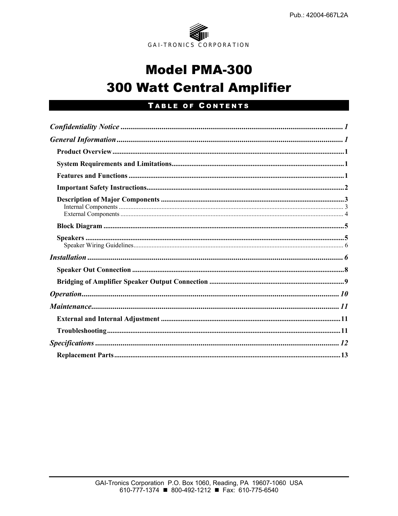 GAI-Tronics PMA-300 manual | Manualzz
