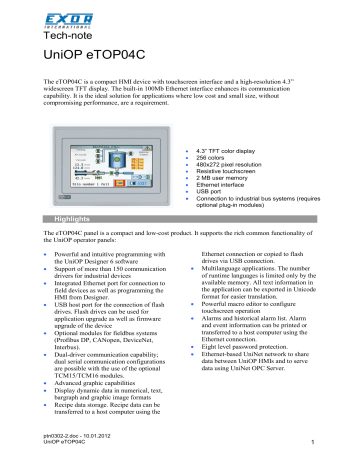 Exor International HMI device eTOP04C Tech-note | Manualzz