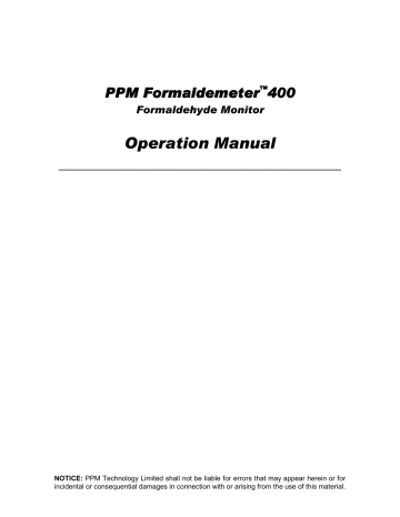 PPM Formaldemeter 400 Operation Manual | Manualzz