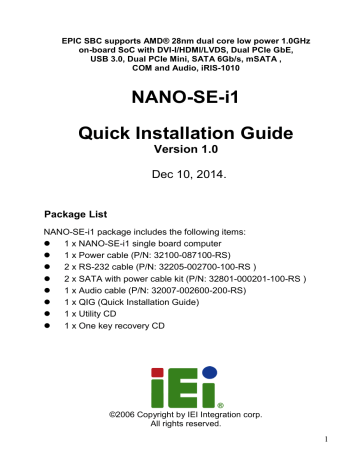 IEI Integration NANO-SE-i1 EPIC SBC supports AMD® Embedded G-Series SoC ...