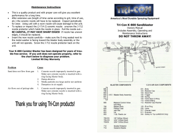 Tri-Con K-800 Canister Blaster Owners Manual | Manualzz