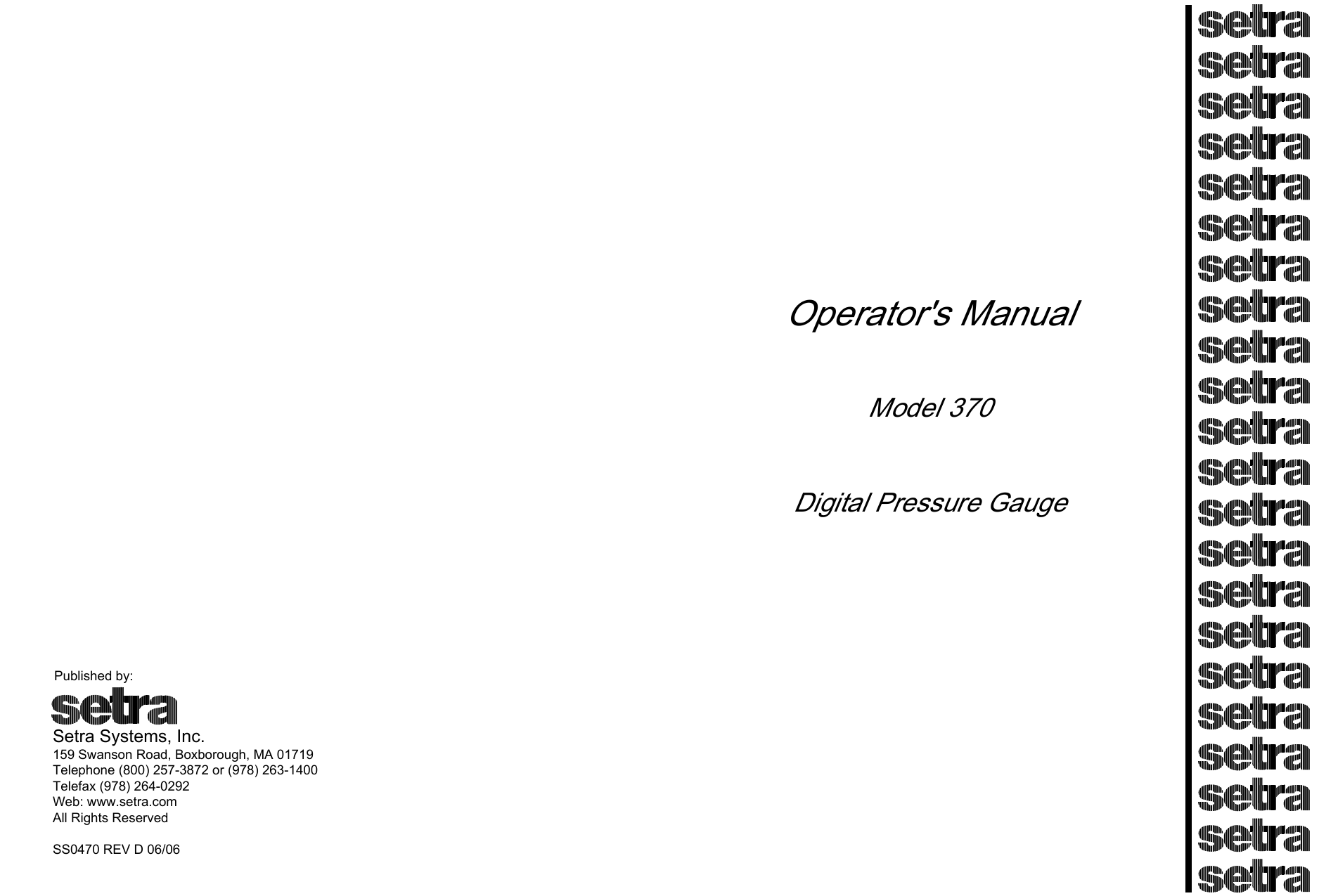 Setra Systems 370 Digital Pressure Gauge Operating instructions | Manualzz