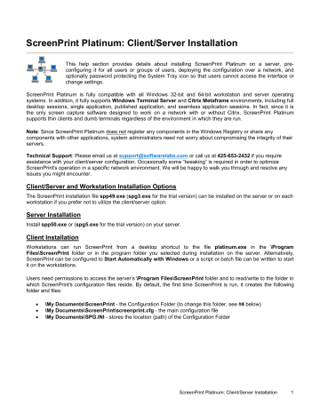 ScreenPrint Platinum Client/Server Installation Manual | Manualzz