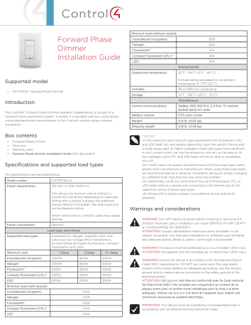 Control4 lighting Forward Phase FPD120 Installation Guide | Manualzz