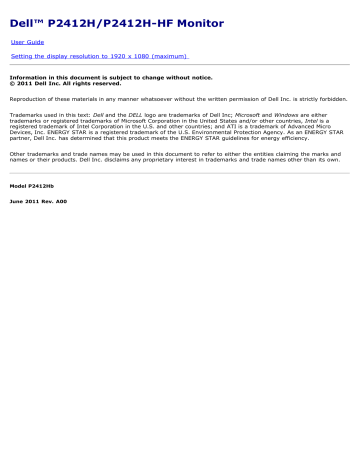 Dell P2412H-HF Computer Monitor User guide | Manualzz