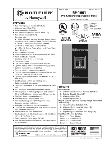 Notifier RP-1001 Data Sheet | Manualzz