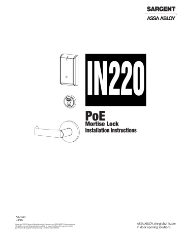 Sargent IN220 Installation Instructions Manual | Manualzz