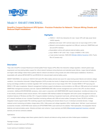 Tripp Lite SMART1500CRMXL Brochure & Specs | Manualzz