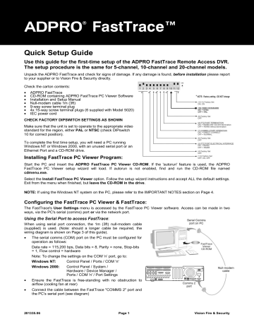Xtralis ADPRO FastTrace Quick Setup Manual | Manualzz