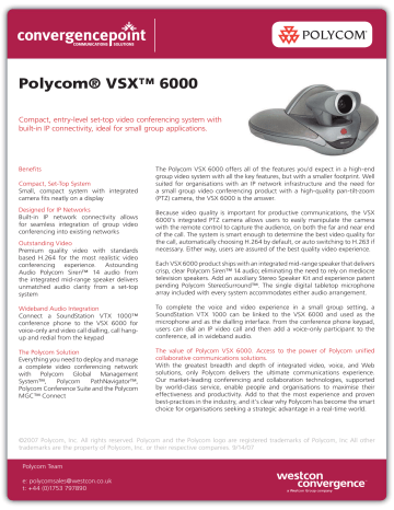Polycom VSX 6000 Datasheet | Manualzz