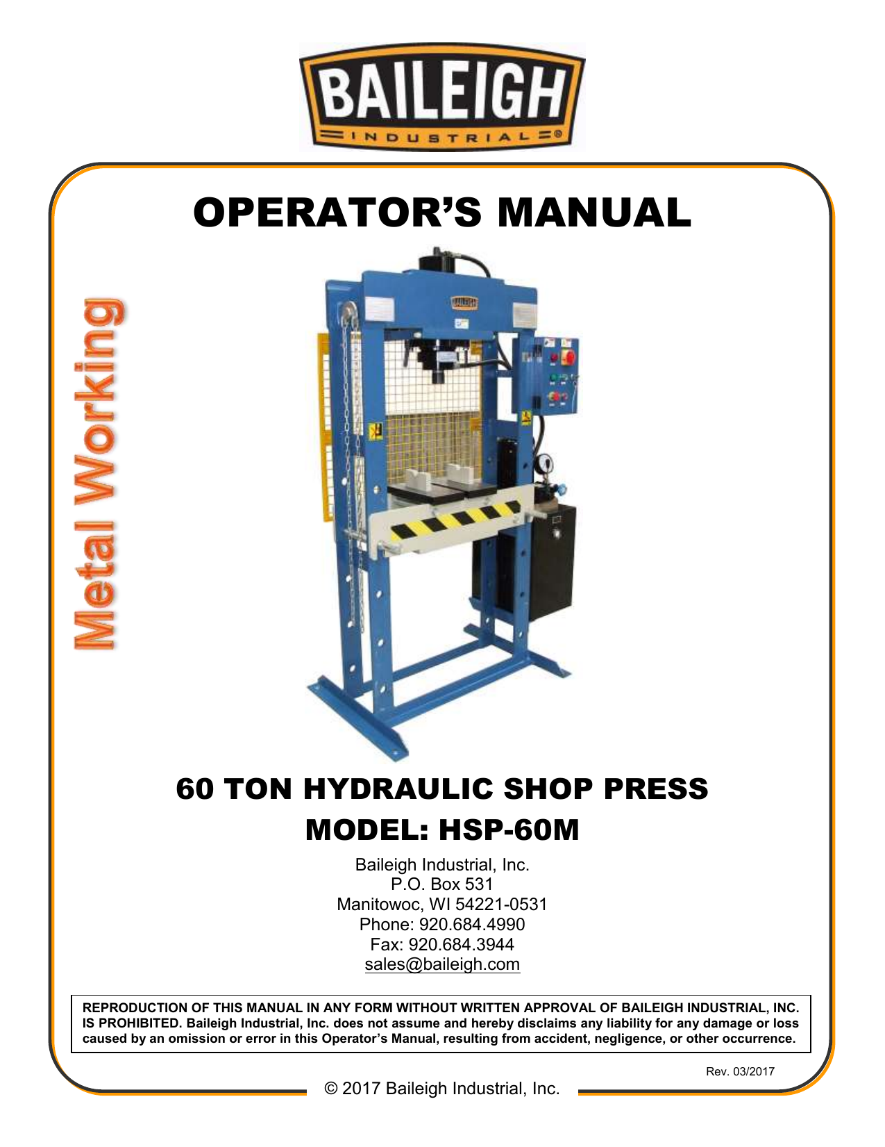 Baileigh Industrial HSP-60M Manual | Manualzz
