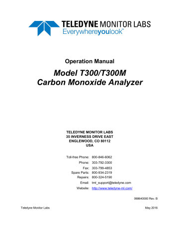 Teledyne Monitor Labs T300/T300M Carbon Monoxide Analyzer Operation ...