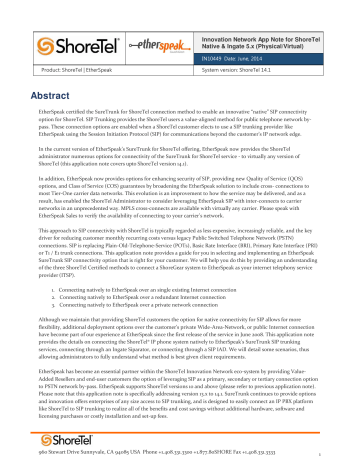 ShoreTel SIP Trunking SureTrunk Application Note | Manualzz