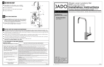 Jado Borma by Single Lever Monoblock Faucet Installation Instructions ...