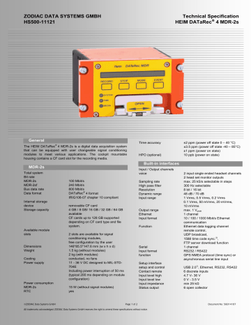 HEIM DATaRec® 4 MDR-2s Technical Specification | Manualzz