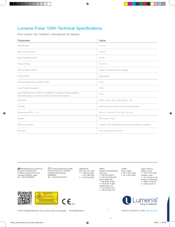 Lumenis Pulse 100H Technical Specifications | Manualzz