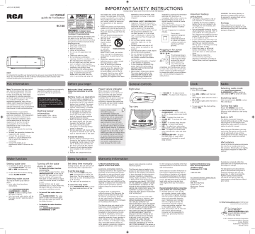RCA RC 100 Clock Radio User Manual | Manualzz