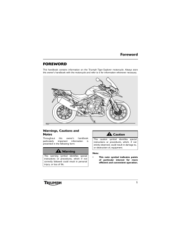 Triumph Tiger Explorer Owners Handbook | Manualzz