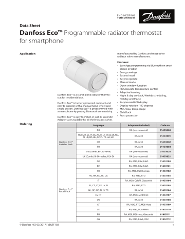 Danfoss Eco™ Programmable Radiator Thermostat Datasheet | Manualzz