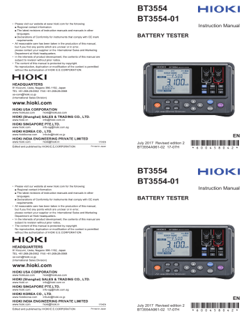 Hioki BT3554 Instruction manual | Manualzz