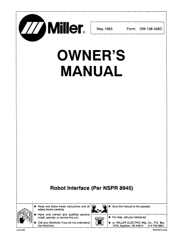 Miller ROBOT INTERFACE NSPR 8945 Owner's Manual | Manualzz