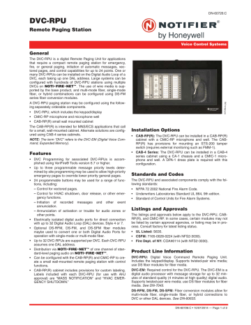 Notifier DVC-RPU Data Sheet | Manualzz