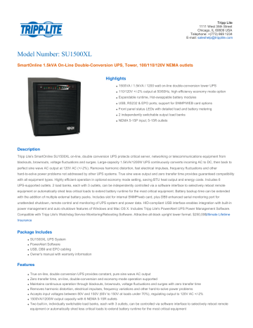 Tripp Lite SmartOnline SU1500XL Specifications | Manualzz