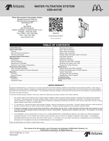 filtration system VZN V VZN-441VE User Manual | Manualzz