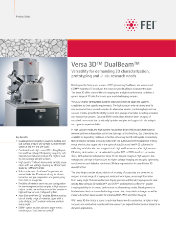 FEI Versa 3D DualBeam Product Datasheet | Manualzz