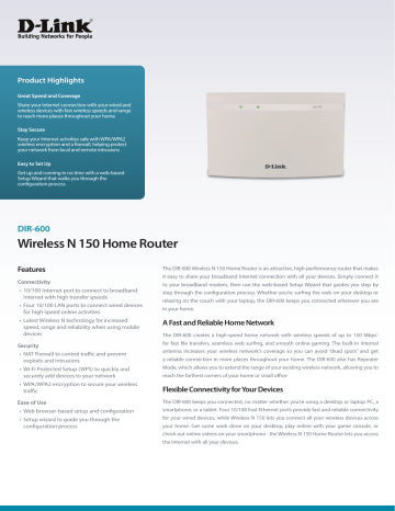D-Link Wireless Router N 150 DIR-600 Datasheet | Manualzz