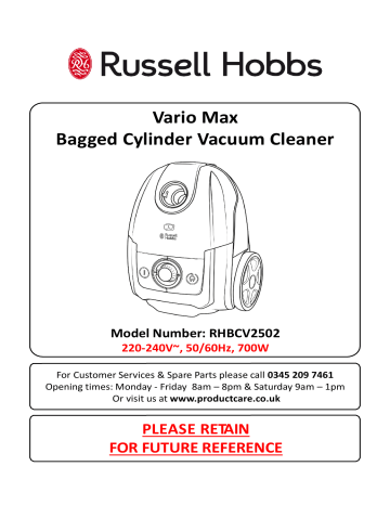 Russell Hobbs vacuum cleaner RHBCV2502 Instruction Manual | Manualzz