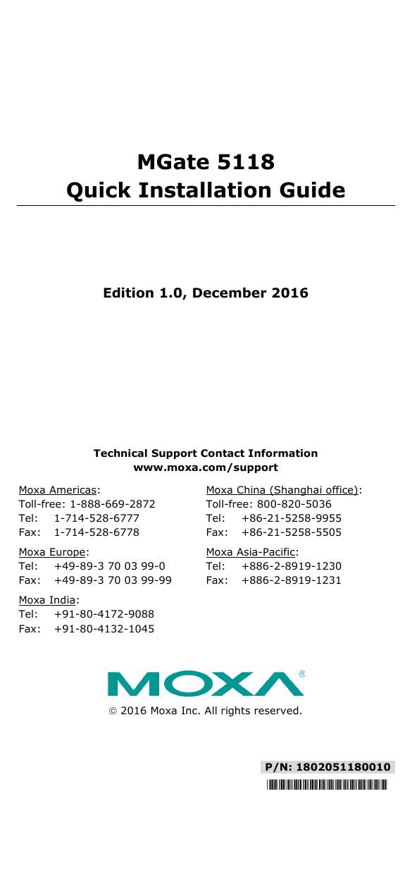 MGate 5118 Quick Installation Guide | Manualzz MGate 5118 Quick Installation Guide | Manualzz