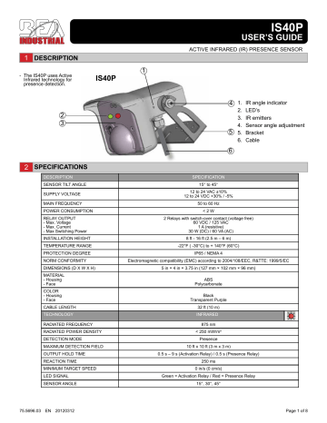 Infrared Presence Sensor IS40P User’s Guide | Manualzz