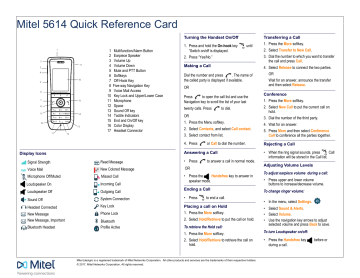 Mitel 5614 Quick Reference Card | Manualzz