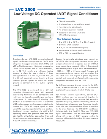LVDT signal conditioner LVC 2500 Datasheet | Manualzz