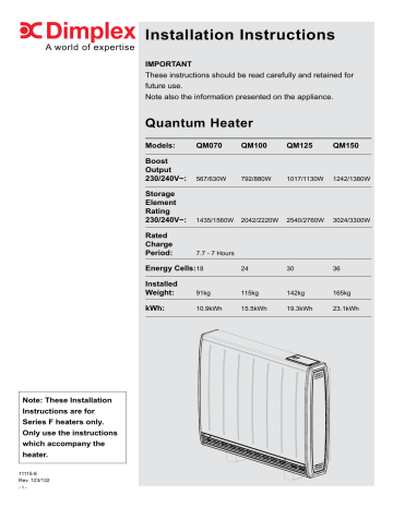 Dimplex QM100 Quantum HHR Storage Heater Installation Instructions ...