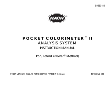 Hach Pocket Colorimeter II Iron, Total Instruction Manual | Manualzz