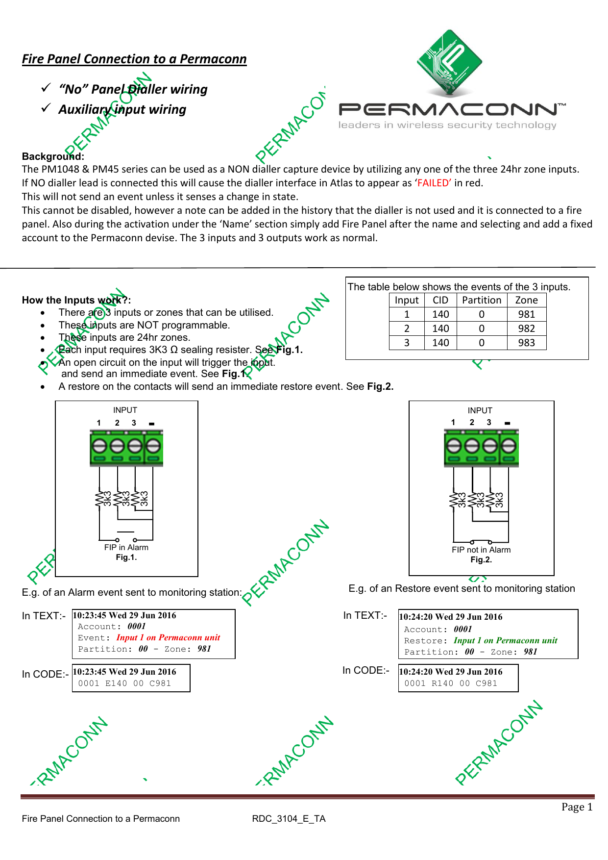 Fire panel connection to a Permaconn | Manualzz