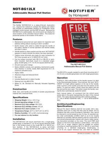 Notifier NOT-BG12LX Data Sheet | Manualzz