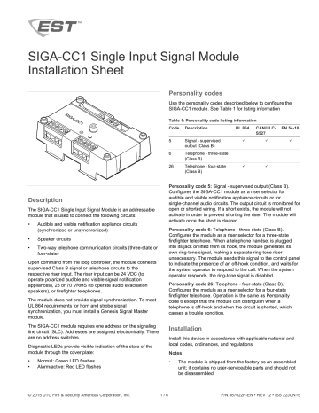 SIGA-CC1 Single Input Signal Module Installation Sheet | Manualzz