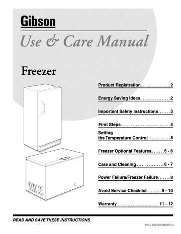 Gibson GFC09M3AW1 Freezer Owner's Manual | Manualzz