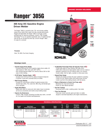 Lincoln Electric Ranger 305 G Technical Specifications | Manualzz