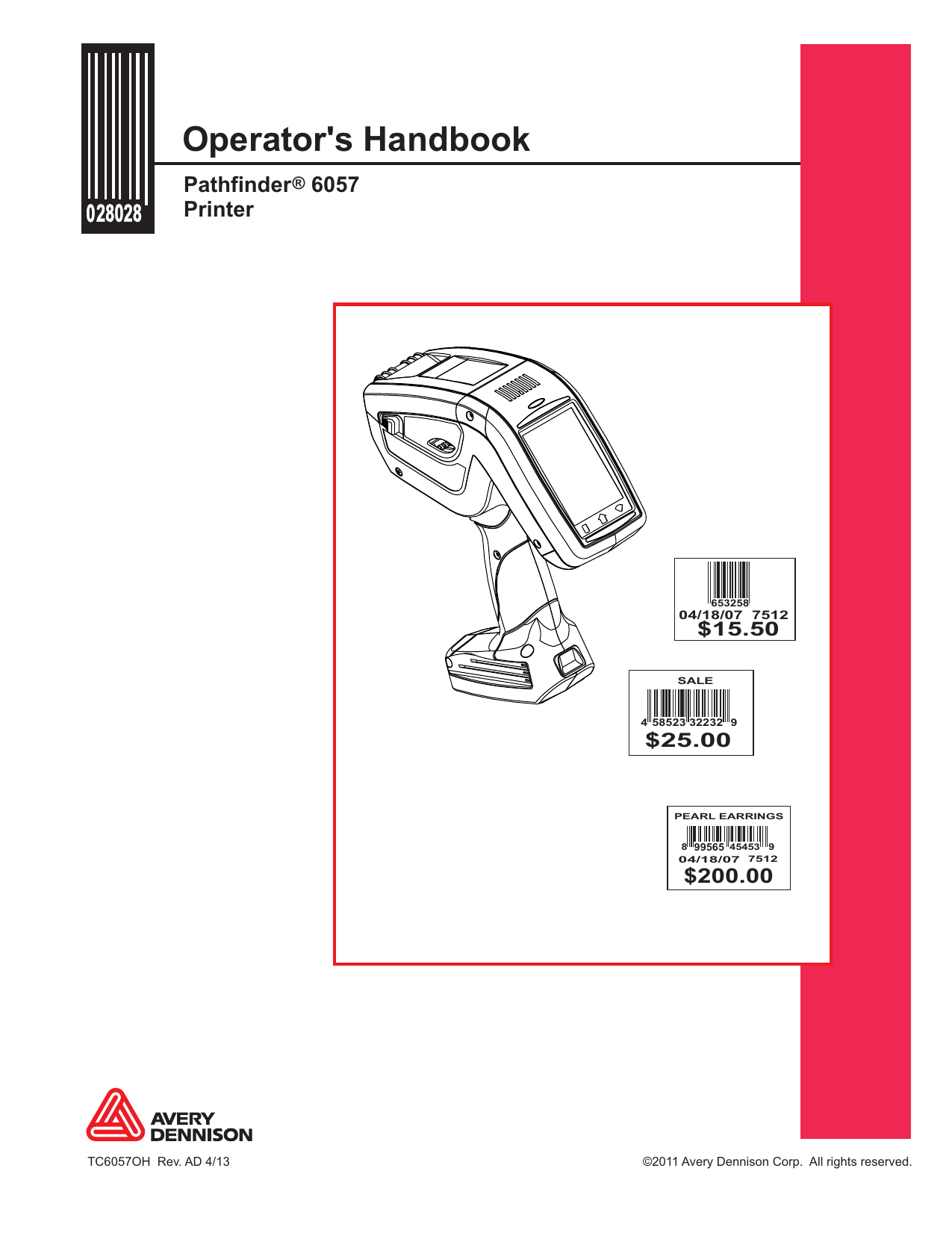 Avery Dennison Pathfinder 6057 Operator's Handbook | Manualzz
