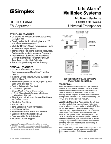 Simplex Universal Transponder 4100/4120 Series Datasheet | Manualzz