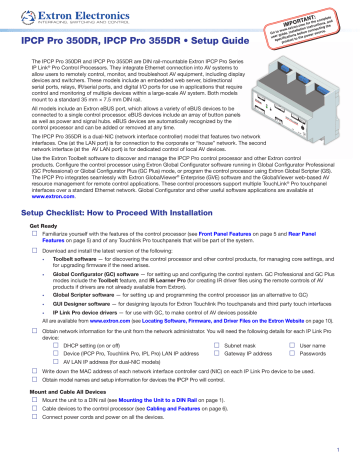 Extron IPCP Pro 350DR, IPCP Pro 355DR Setup Guide | Manualzz