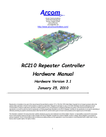 Arcom Communications RC210 Repeater Controller Hardware Manual | Manualzz